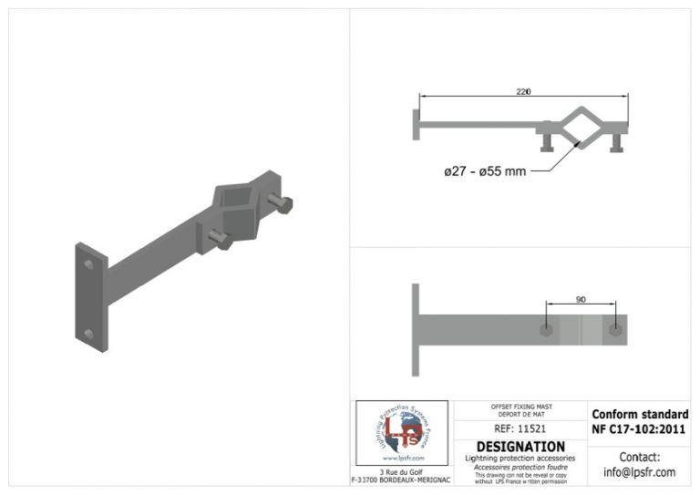 Lightning rod attachment - 200 mm offset