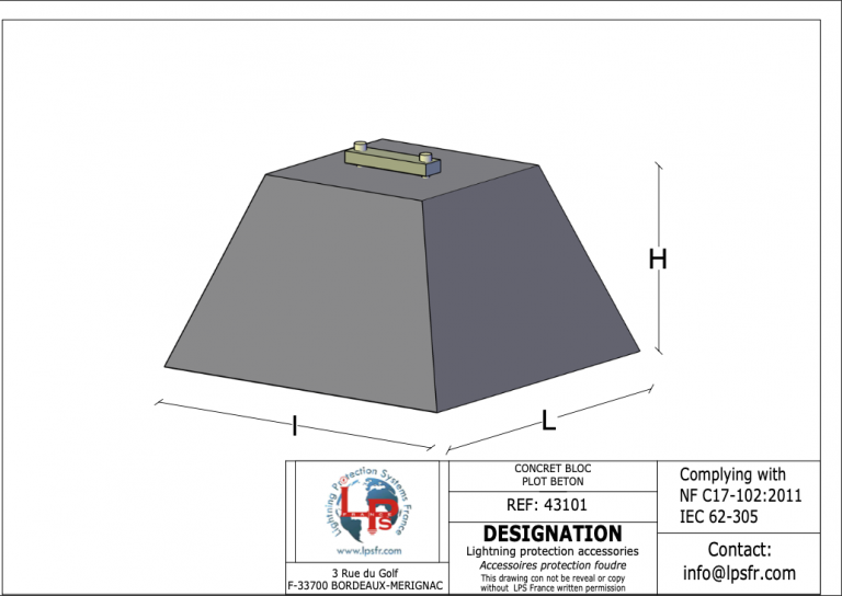 Plot béton plein pour la fixation des conducteurs paratonnerres